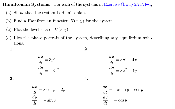 Solved Hamiltonian Systems. For each of the systems in | Chegg.com