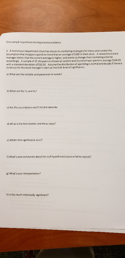 Solved One sample hypothesis testing practice problems 3. A | Chegg.com