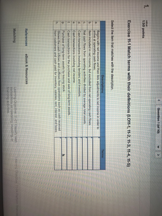 Solved 1 (of 10) value: Exercise 11-1 Match terms with their | Chegg.com