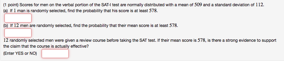 Solved (1 point) Scores for men on the verbal portion of the | Chegg.com