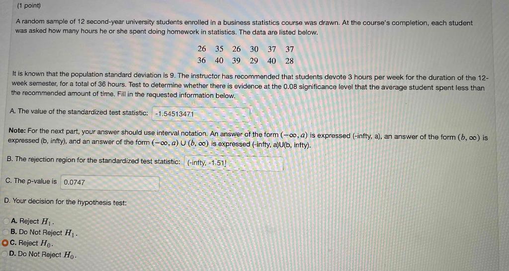 Solved A random sample of 12 second-year university students | Chegg.com