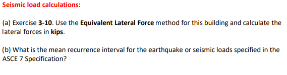 Solved Seismic load calculations: (a) Exercise 3-10. Use the | Chegg.com