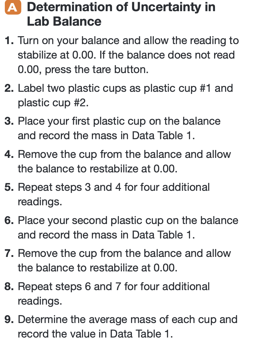 Solved Data: Data Table 1: Determination of Uncertainty in | Chegg.com