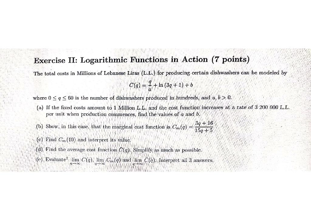 Solved Exercise II: Logarithmic Functions in Action (7 | Chegg.com