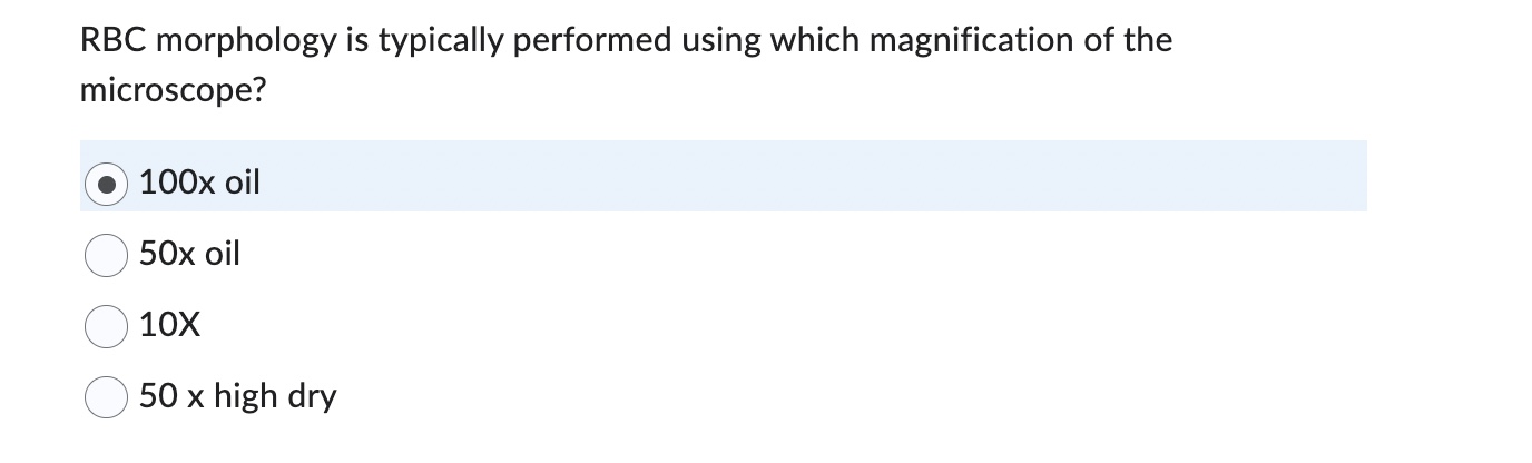 Solved RBC morphology is typically performed using which | Chegg.com