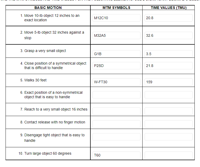 Solved BASIC MOTION 1. Move 10-lb object 12 inches to an | Chegg.com