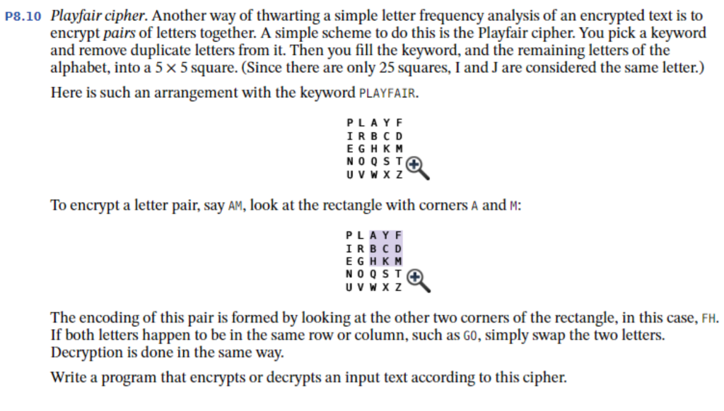 Solved P8.10 Playfair cipher. Another way of thwarting a | Chegg.com