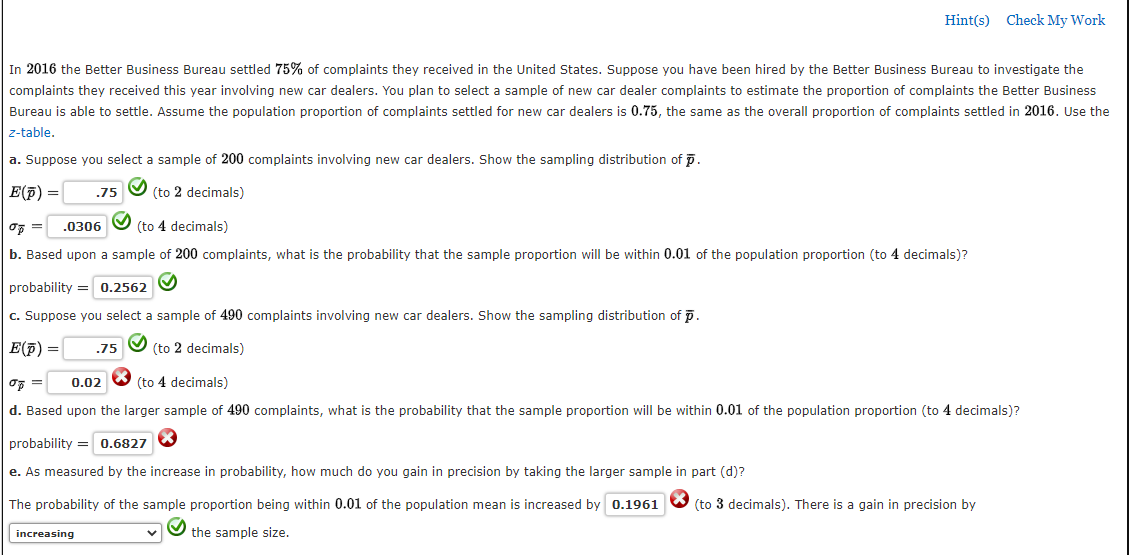 Solved Hint(s) Check My Work In 2016 the Better Business | Chegg.com