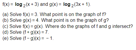 Solved f(x)=log2(x+3) and g(x)=log2(3x+1). (a) Solve | Chegg.com