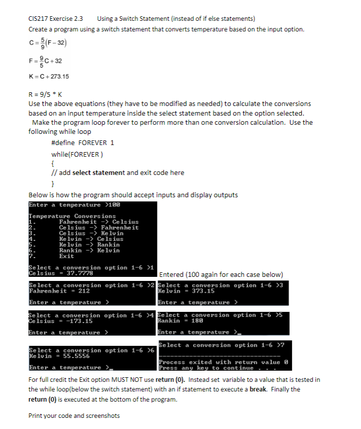 Solved CIS217 Exercise 2.3 Using a Switch Statement instead | Chegg.com