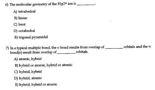 Solved 6) The molecular geometry of the H30+ ion is A) | Chegg.com