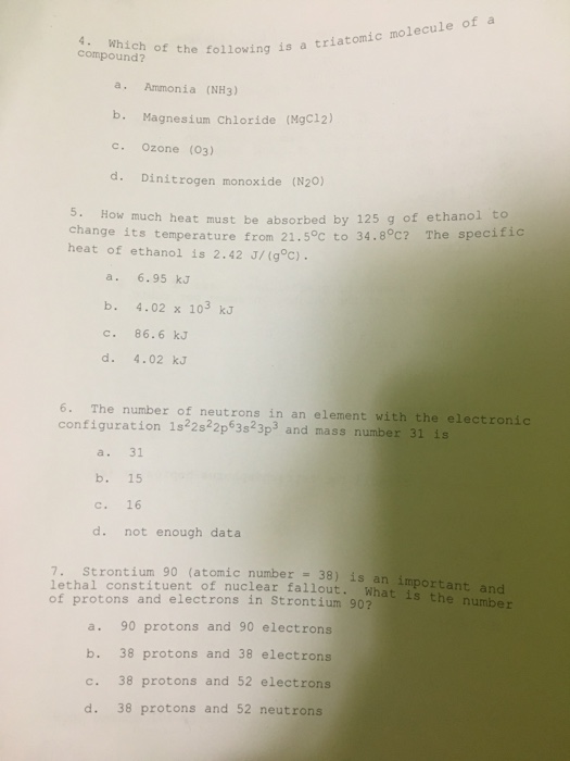 Solved he following is a triatomic molecule of a compound? | Chegg.com