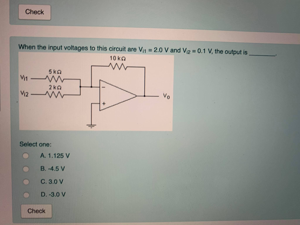 Solved Check When the input voltages to this circuit are Vi1 | Chegg.com