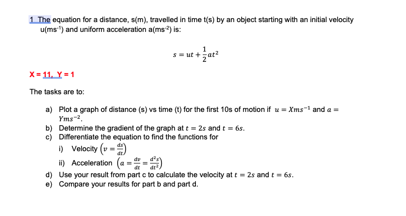 Solved 1 The equation for a distance, s(m), travelled in | Chegg.com
