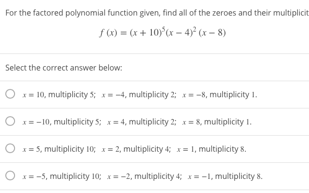 Solved For the factored polynomial function given, find all | Chegg.com