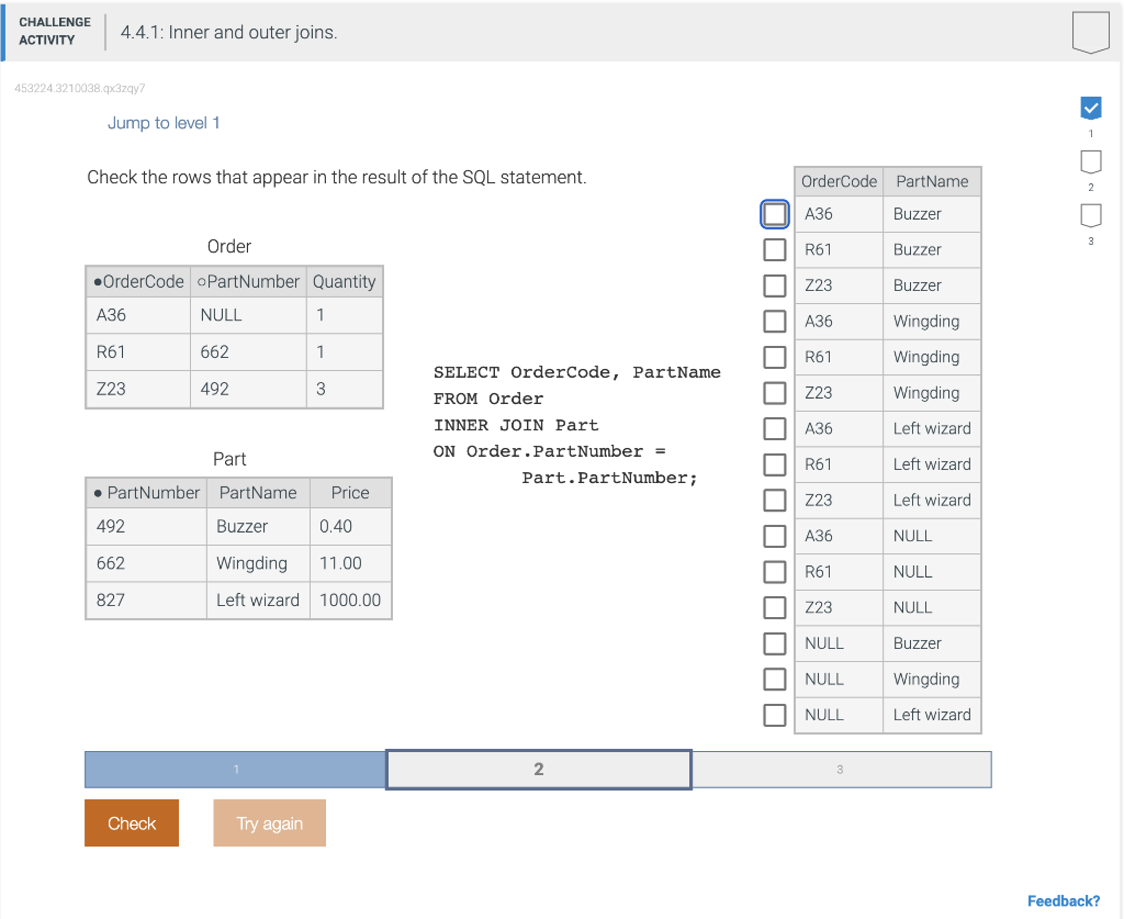 Solved Check the rows that appear in the result of the SQL | Chegg.com