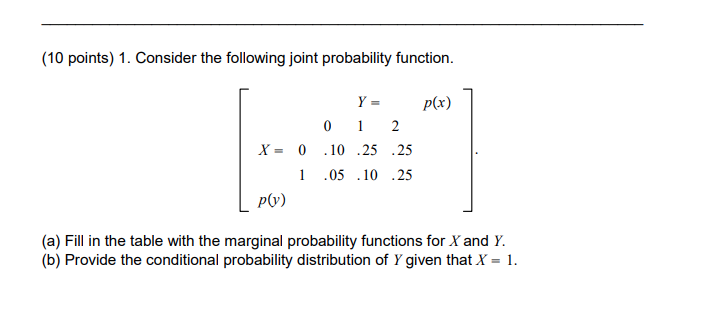 Solved (10 points) 1. Consider the following joint | Chegg.com