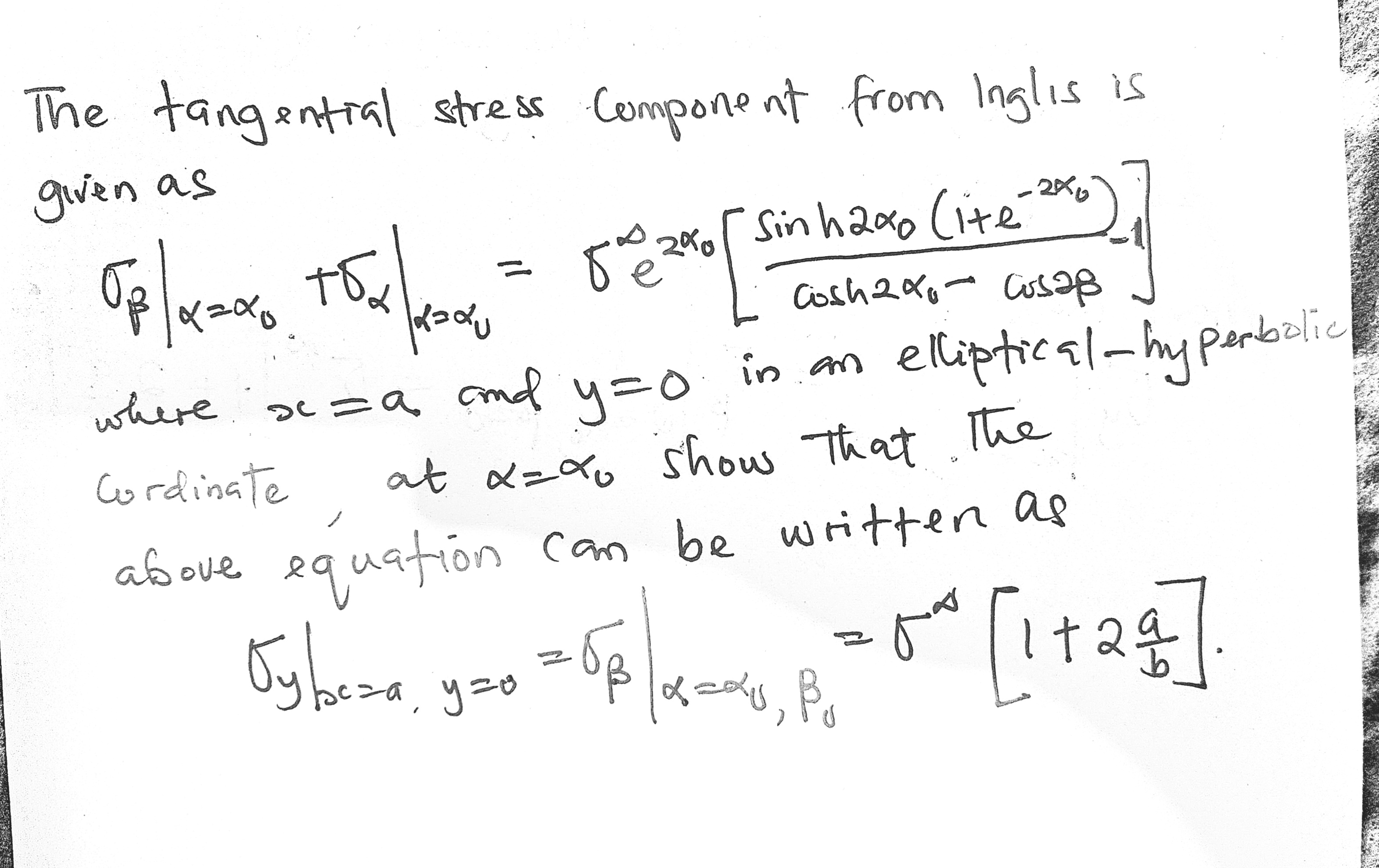 Solved The tangential stress component from Inglis is given | Chegg.com