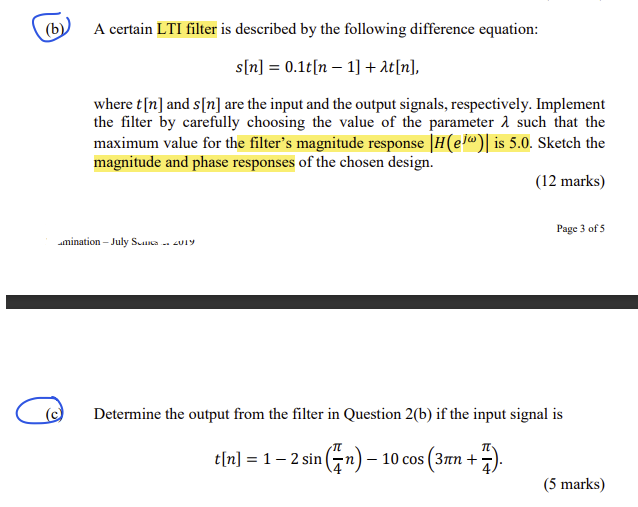 Solved A certain LTI filter is described by the following | Chegg.com