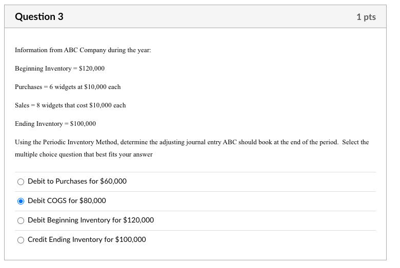 Solved Question 3 1 pts Information from ABC Company during | Chegg.com