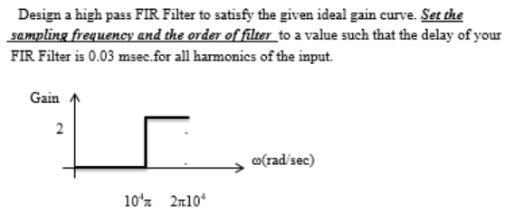 Solved Design a high pass FIR Filter to satisfy the given | Chegg.com