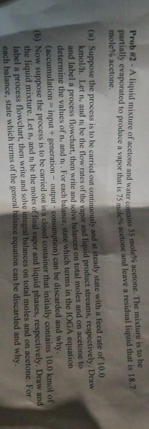 Solved Prob #2- A liquid mixture of acetone and water | Chegg.com