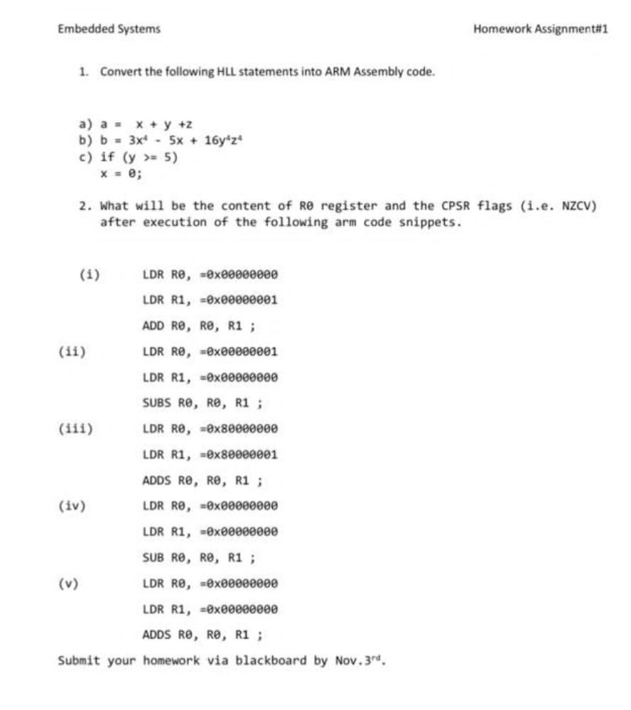 Solved Embedded Systems Homework Assignment#1 1. Convert the | Chegg.com