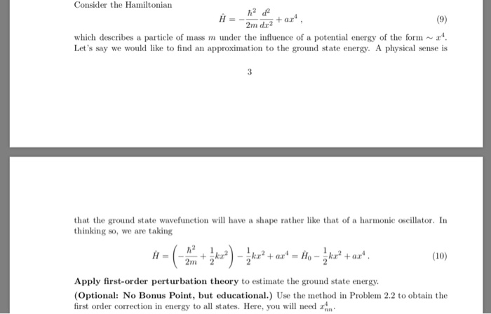 Solved Consider the Hamiltonian which describes a particle | Chegg.com