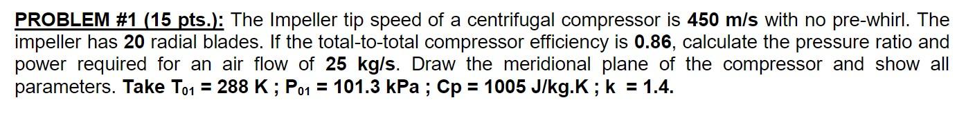 Solved PROBLEM #1 (15 pts.): The Impeller tip speed of a | Chegg.com