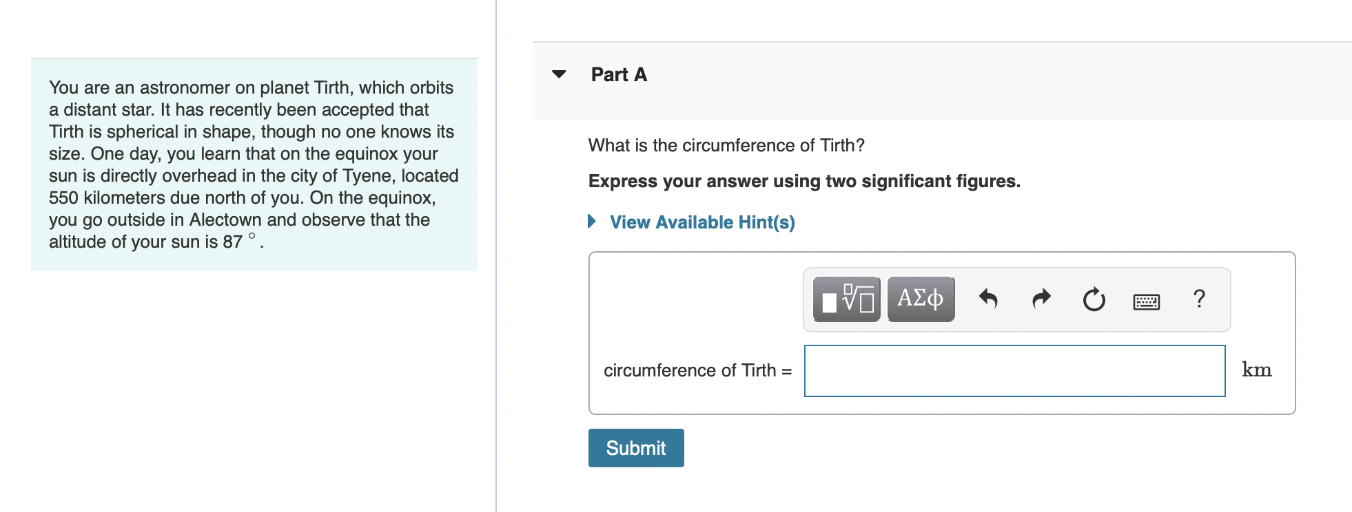 Solved Part A What is the circumference of Tirth? You are an | Chegg.com