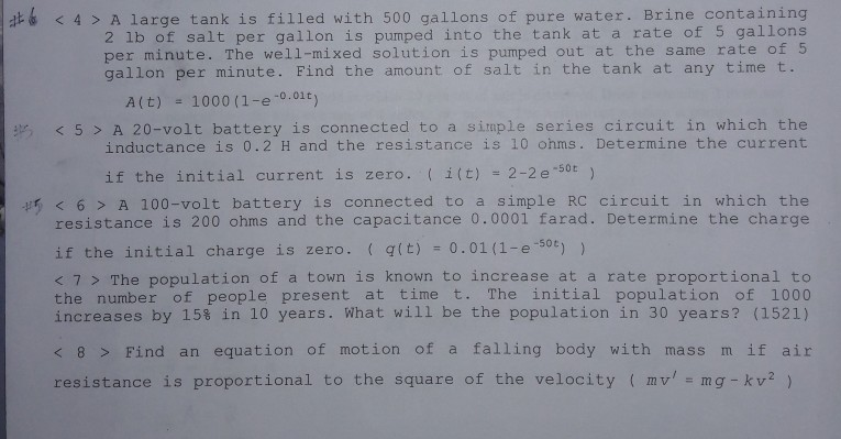 Solved A large tank is filled with 500 gallons of pure | Chegg.com