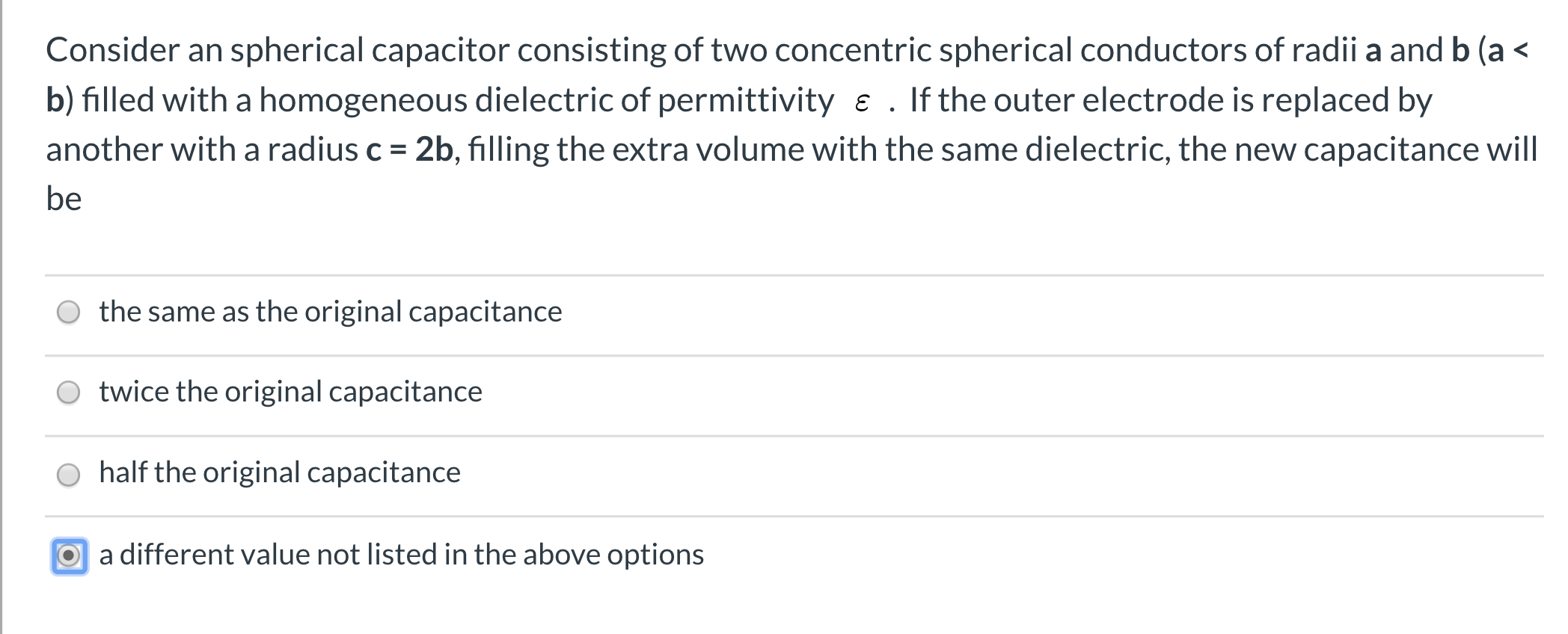 Solved Consider an spherical capacitor consisting of two | Chegg.com