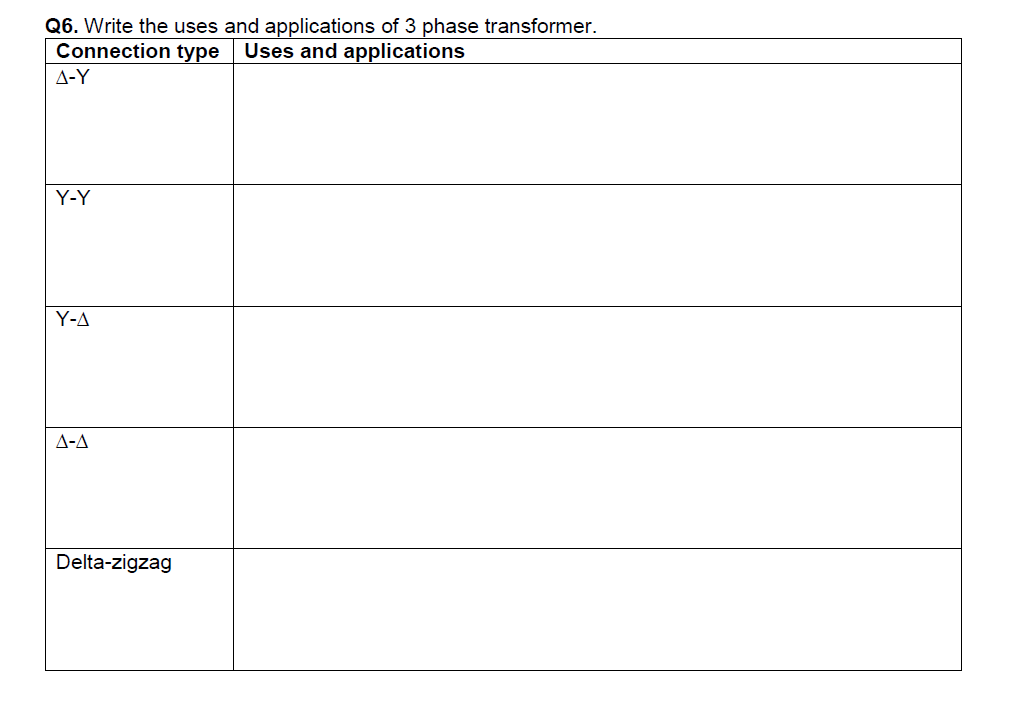 Solved Q6. Write the uses and applications of 3 phase | Chegg.com