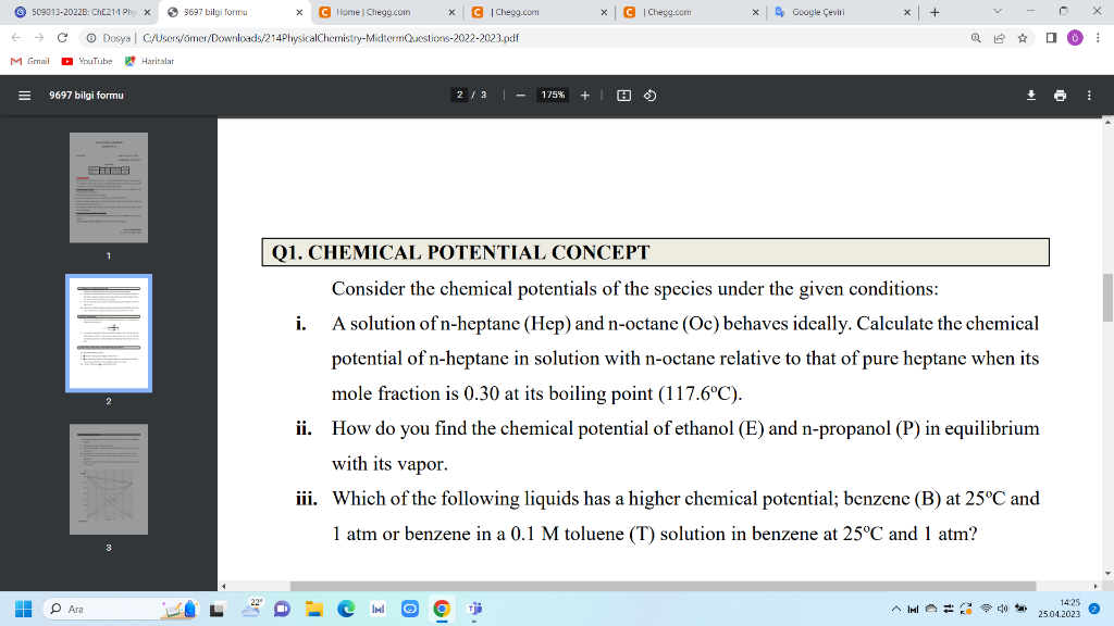 Solved Consider the chemical potentials of the species under | Chegg.com