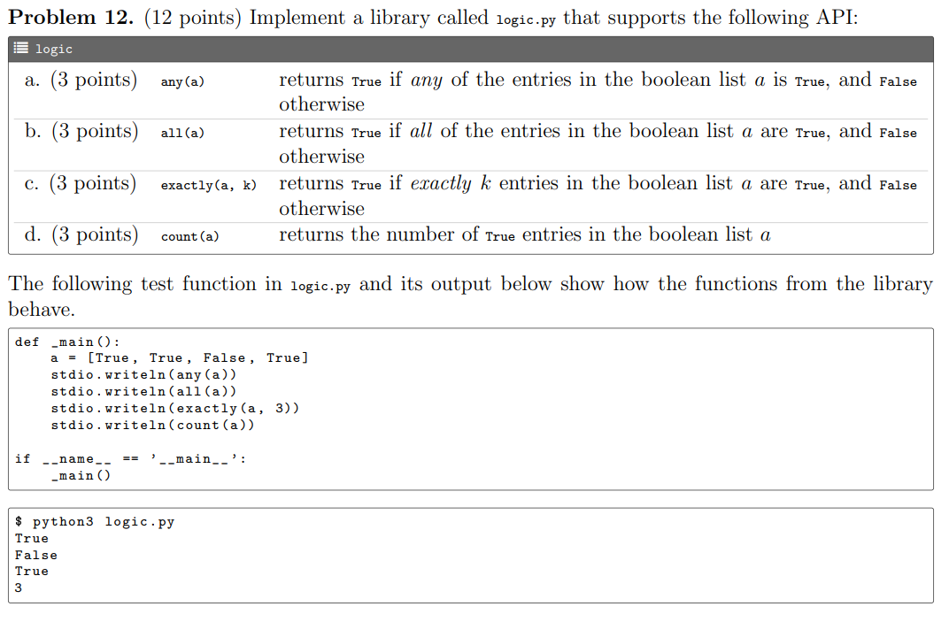 Solved Problem 12. (12 points) Implement a library called | Chegg.com