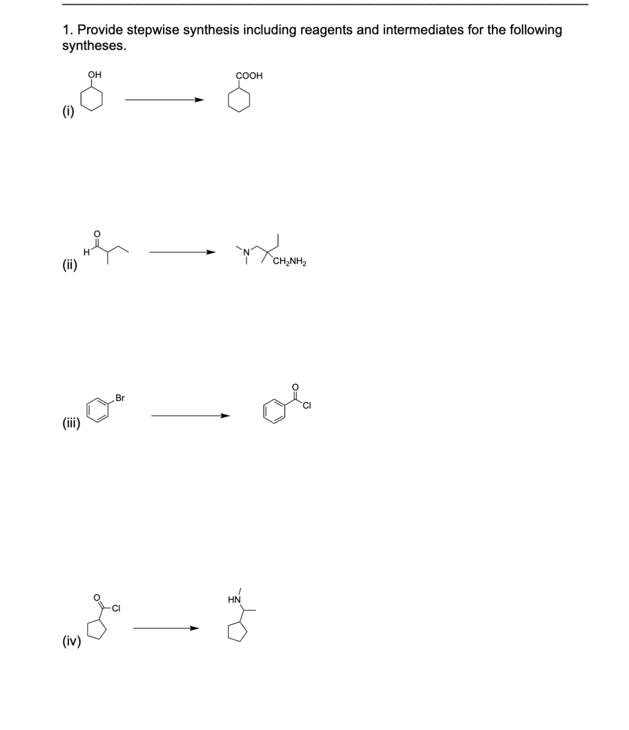 Solved 1. Provide stepwise synthesis including reagents and | Chegg.com