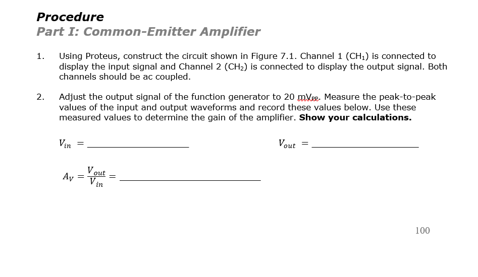 Solved Procedure Part I: Common-Emitter Amplifier 1. Using | Chegg.com