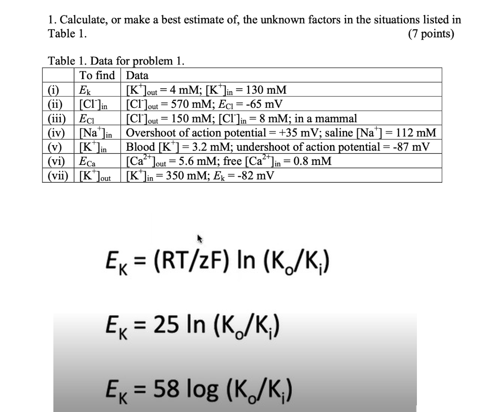 Solved 1. Calculate, or make a best estimate of, the unknown | Chegg.com