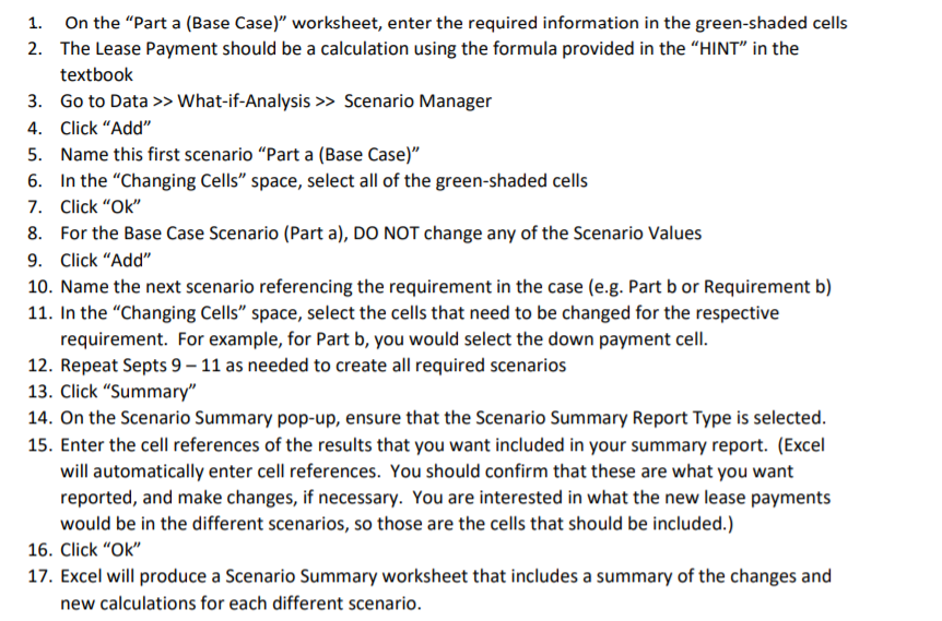 1. On the “Part a (Base Case)” worksheet, enter the | Chegg.com