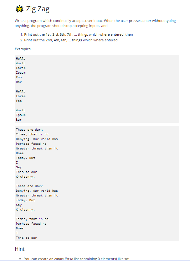 Solved mange Zig Zag Write a program which continually | Chegg.com