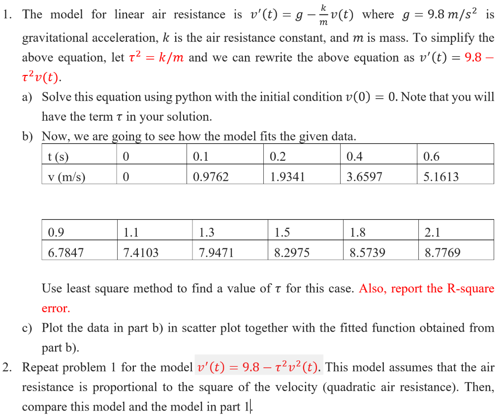 The model for linear air resistance is v′(t)=g−mkv(t) | Chegg.com