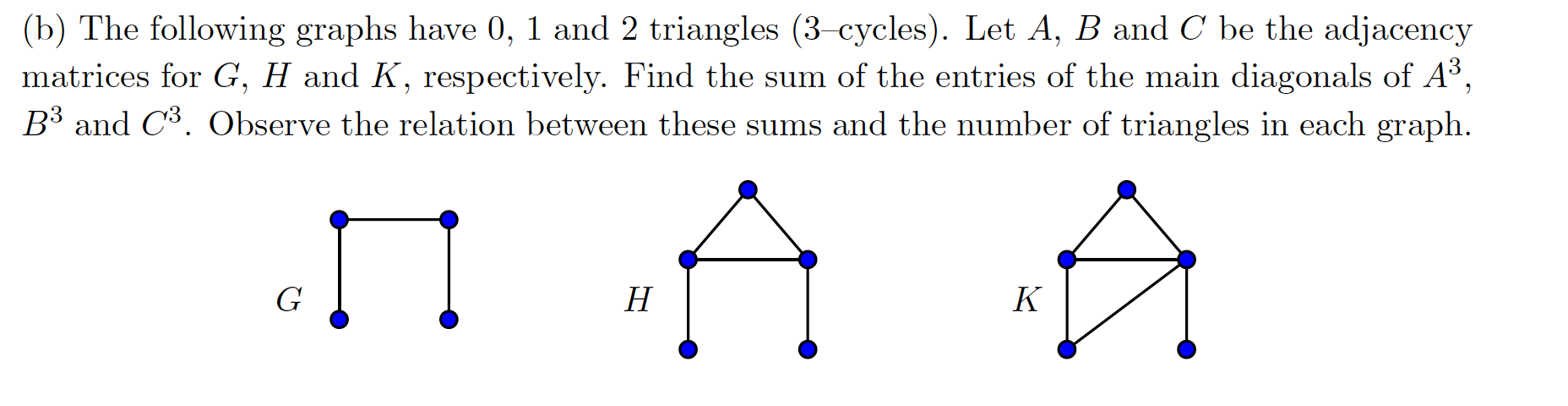 Solved (b) The following graphs have 0, 1 and 2 triangles | Chegg.com