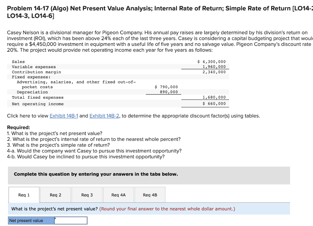Solved Problem 14-17 (Algo) Net Present Value Analysis; | Chegg.com