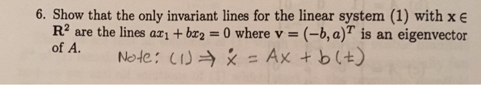 Solved 6. Show that the only invariant lines for the linear | Chegg.com