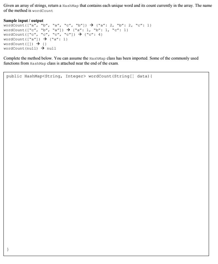Solved Given an array of strings, return a HashMap that | Chegg.com