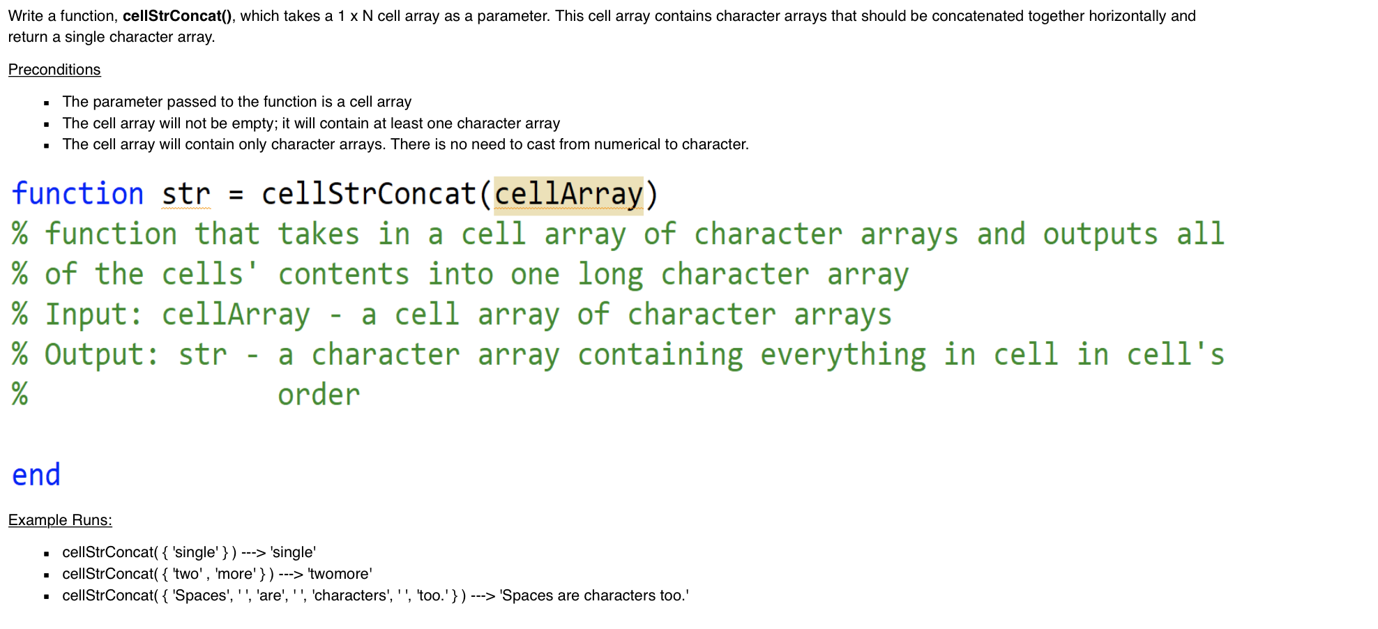 Solved: no hardcoding please Write a function, cellStrConc