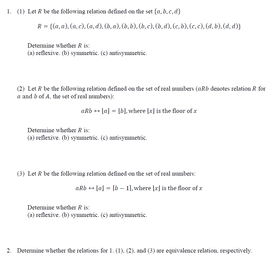 Solved (1) Let R be the following relation defined on the | Chegg.com