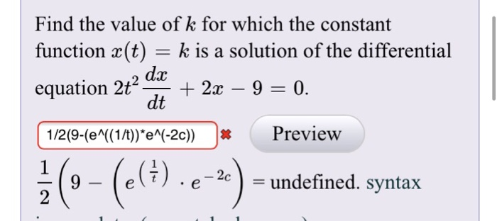 Solved Find the value of k for which the constant function | Chegg.com