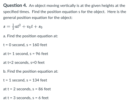 Solved Question 4. An object moving vertically is at the | Chegg.com