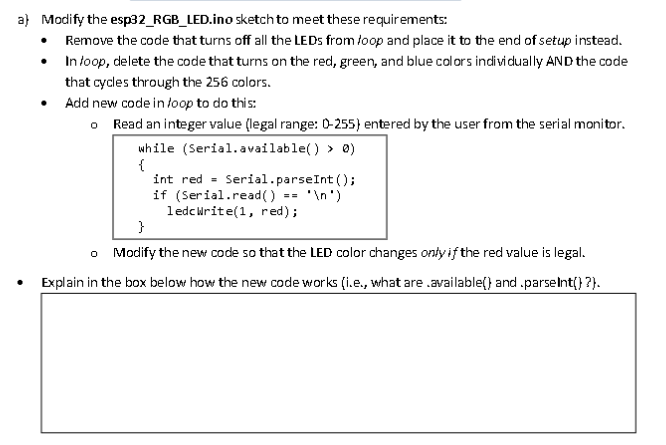 esp32_RGB_LED code: /* ledcWrite_RGB.ino Runs | Chegg.com